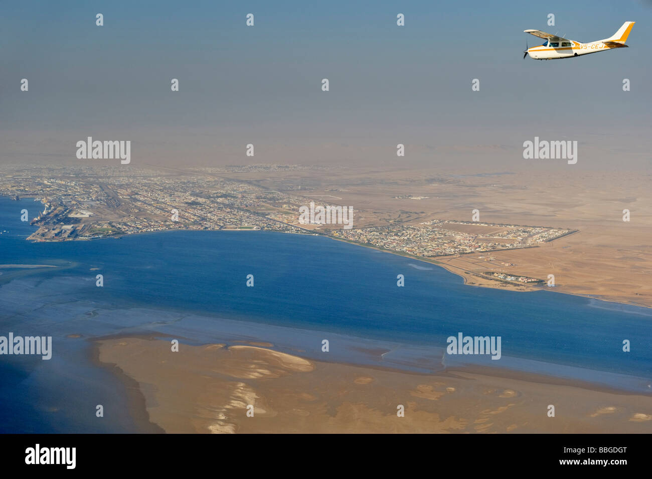 Sightseeing flight above Walvis Bay, aerial picture, Namibia, Africa Stock Photo - Alamy