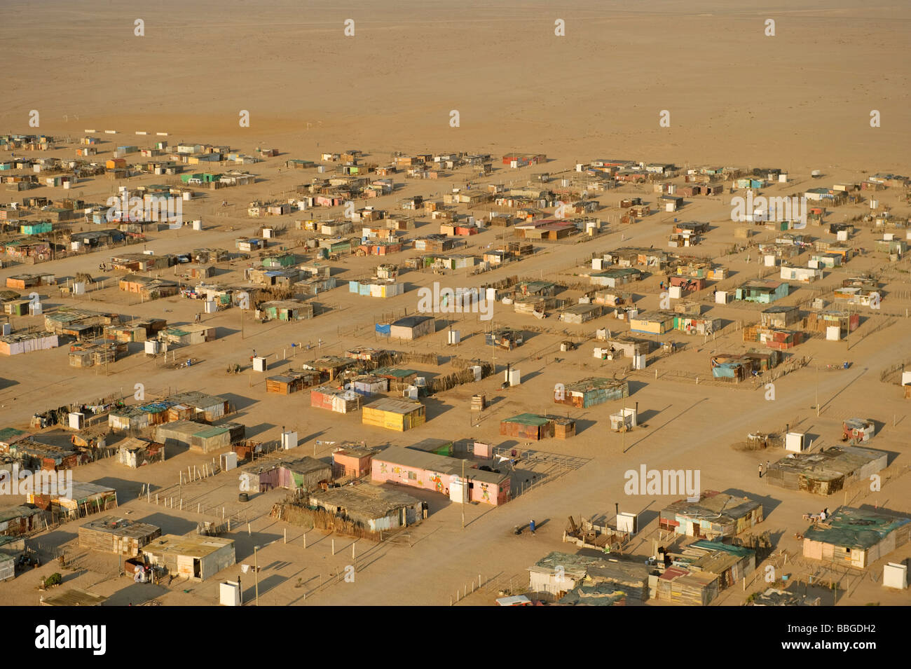 Slum on the outskirts of Swakopmund, aerial picture, Namibia, Africa ...