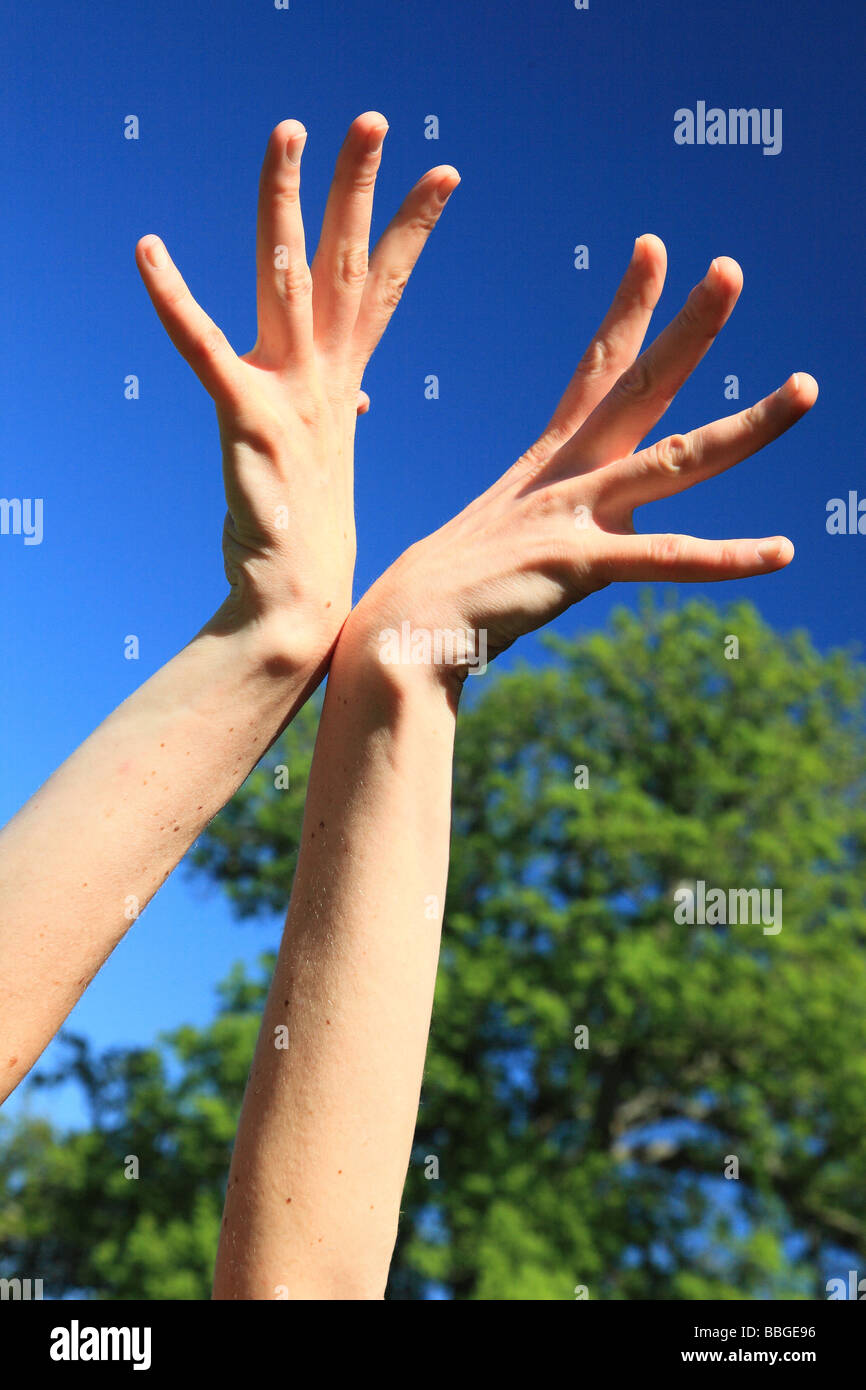 Female hands and fingers indicating directions or gestures Stock Photo ...