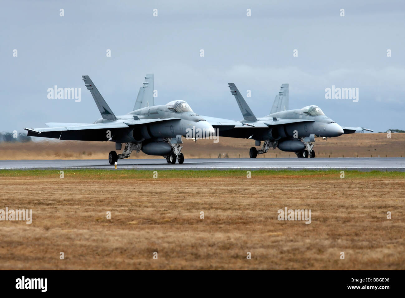 2 F A 18 Hornet Jet Fighters on Runway Stock Photo - Alamy