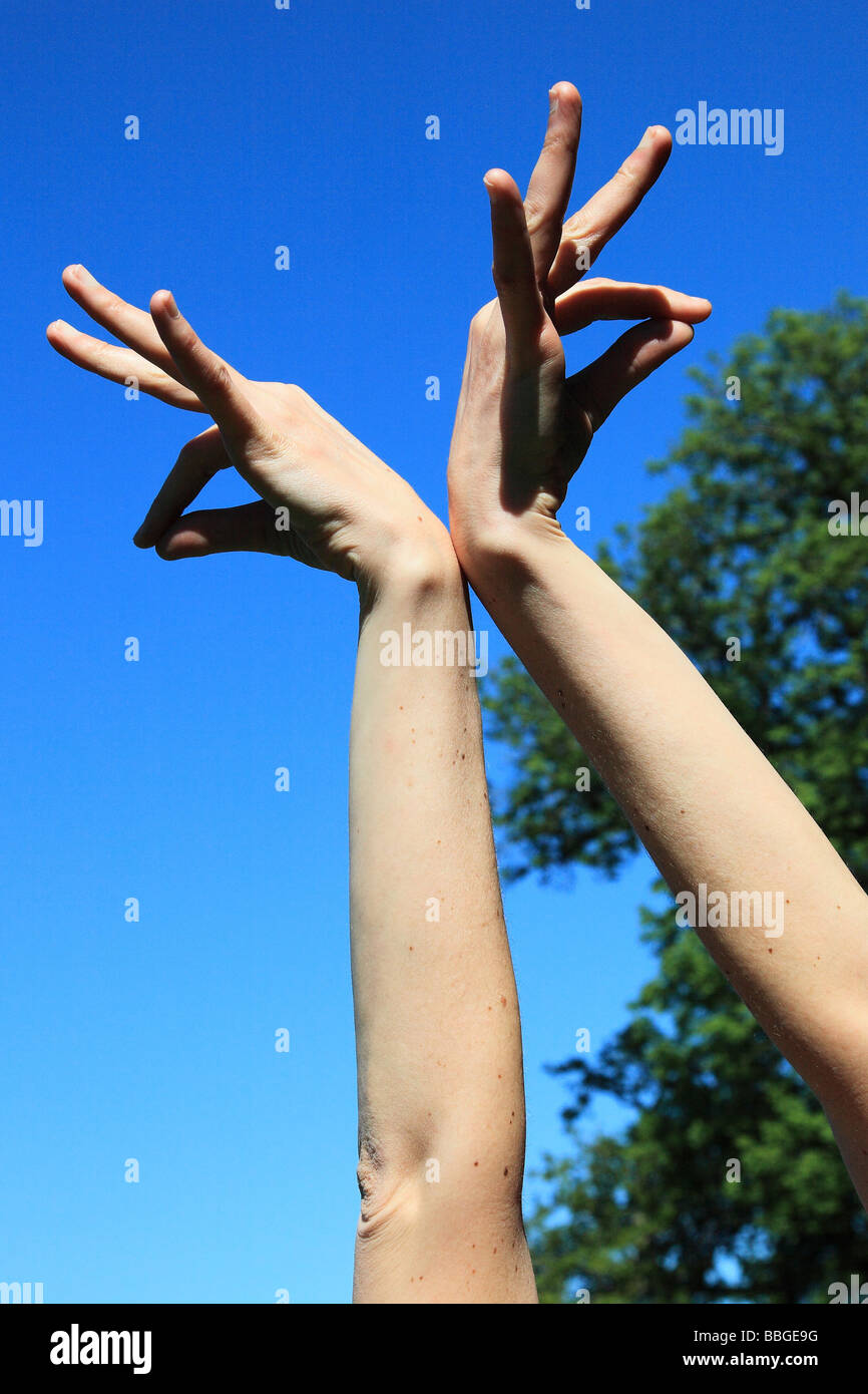 Female hands and fingers indicating directions or gestures Stock Photo ...