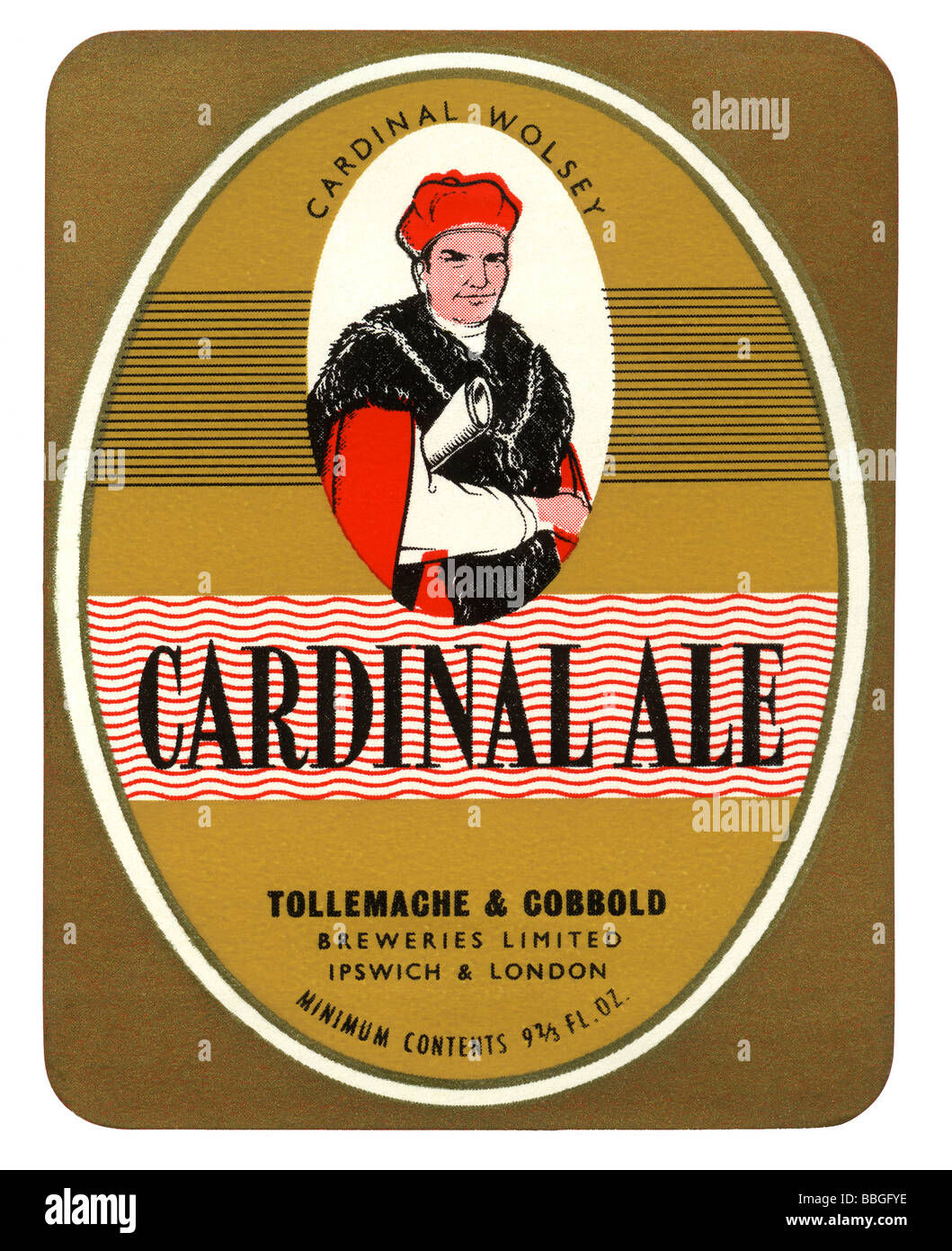 Old British beer label for Tolly Cobbold Cardinal Ale, Ipswich, Suffolk ...
