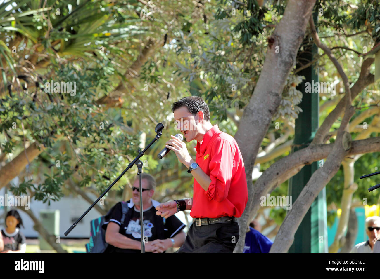 Rock and roll singer at an outdoor concert Stock Photo - Alamy