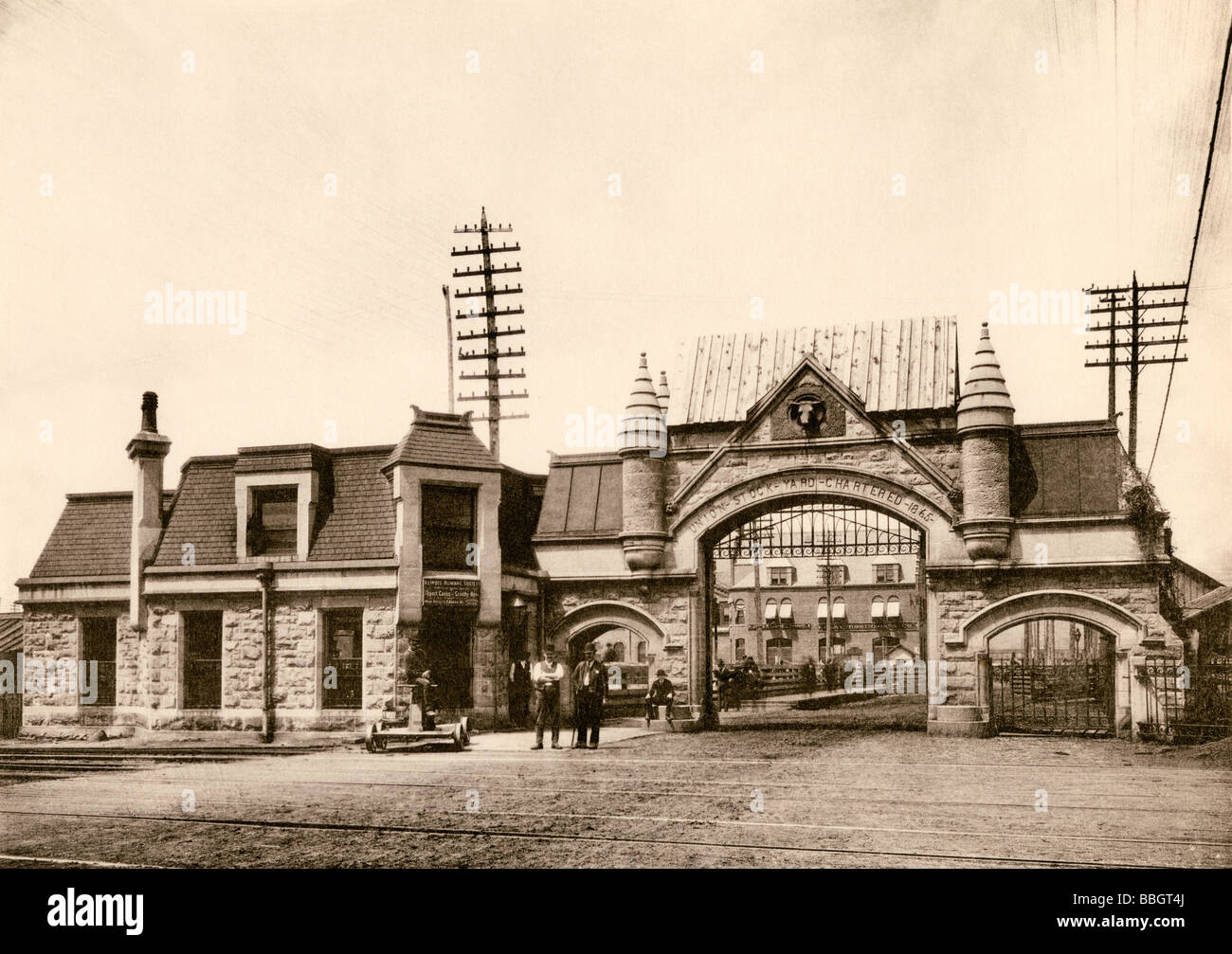 Entrance to the Union Stockyards Chicago 1890s. Albertype (photograph ...