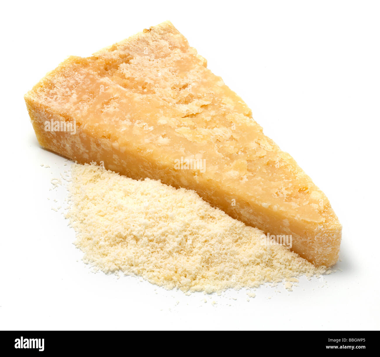 Parmesan Cheese, whole and grated cut out on a white background Stock ...