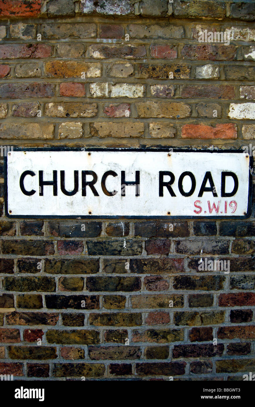 street name sign for church road, wimbledon, with sw19 london postcode ...