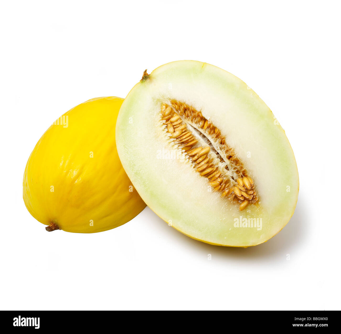 Sliced Melon cut out on a white background Stock Photo - Alamy