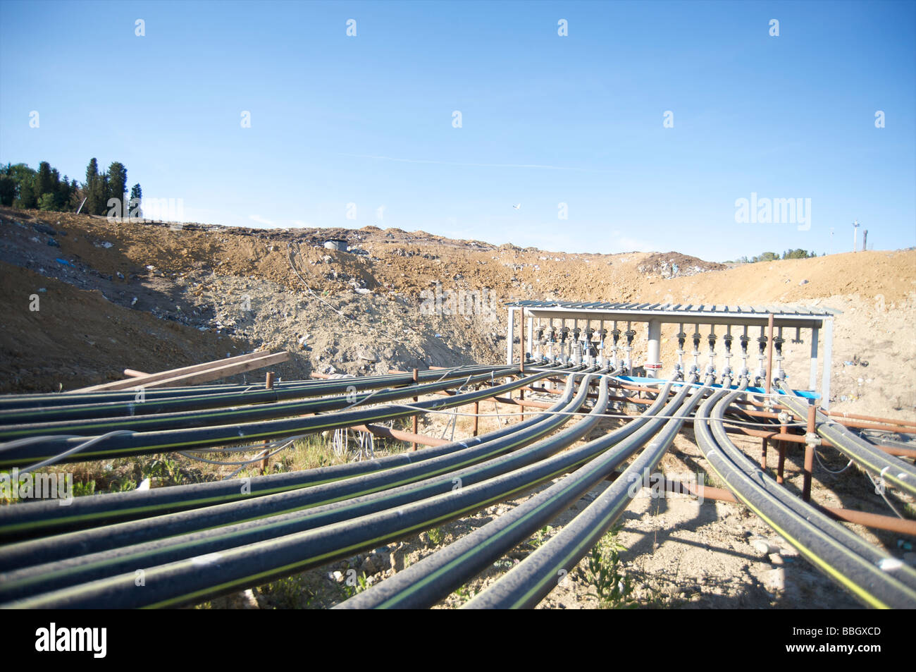 Biogas pipes in a garbage dump Stock Photo - Alamy
