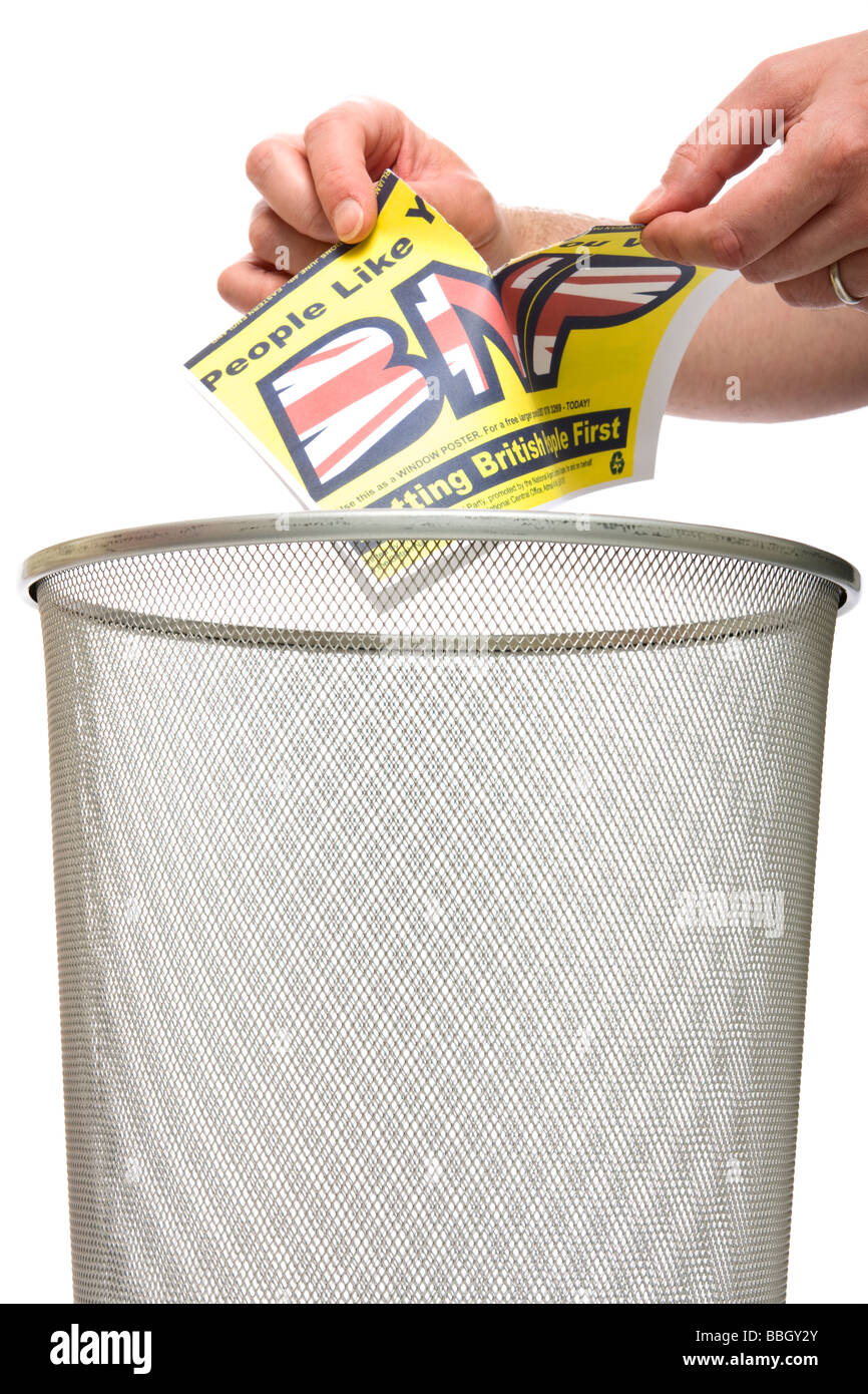 BNP Leaflet being dropped in a bin Stock Photo - Alamy