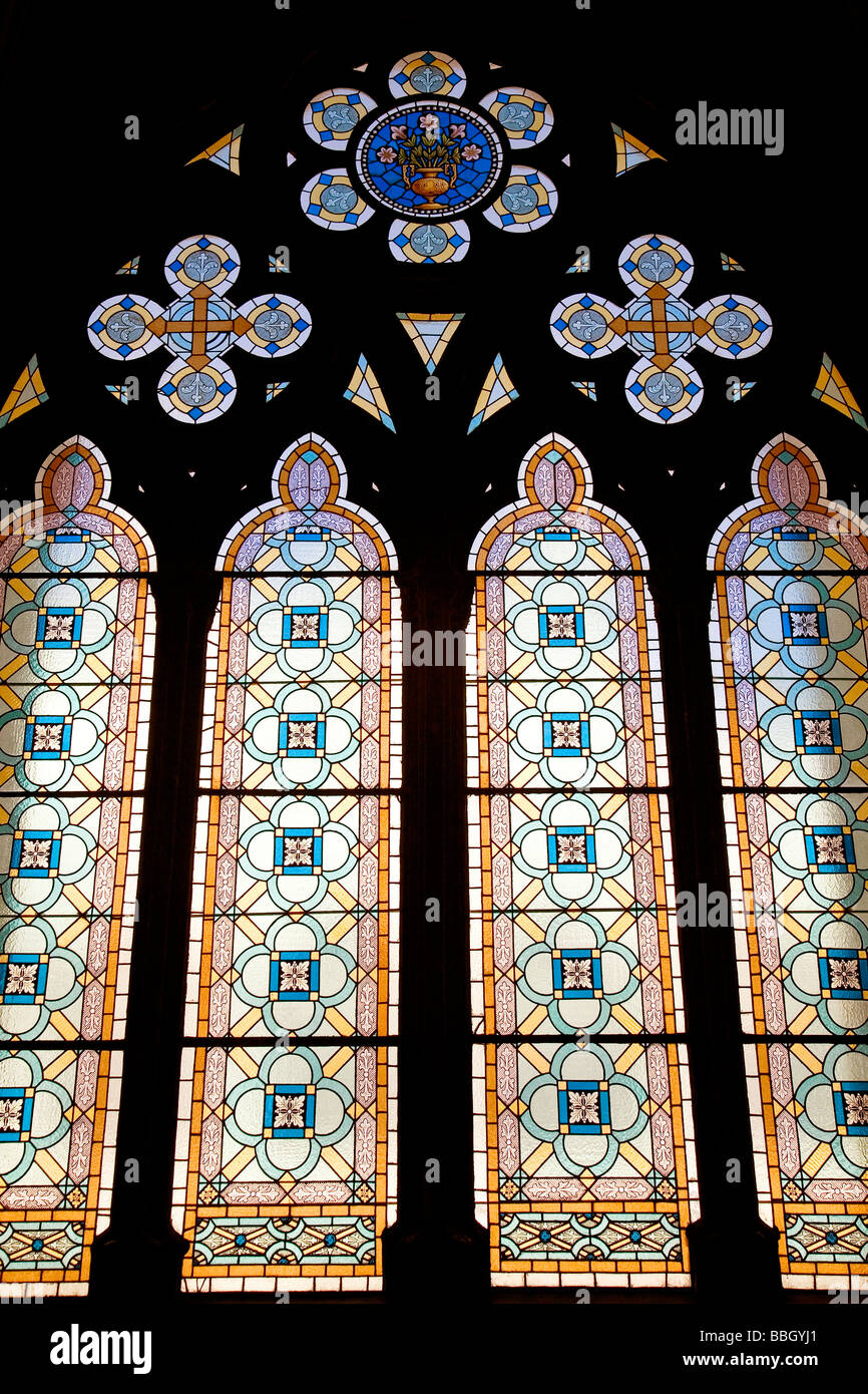 Stained Glass Windows in the Cloister of the Style Gothic Cathedral of ...