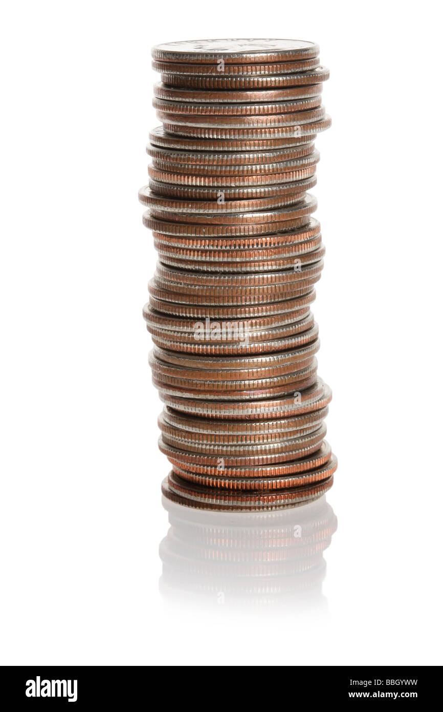 Stack of Quarter Coins isolated on white Background Stock Photo - Alamy
