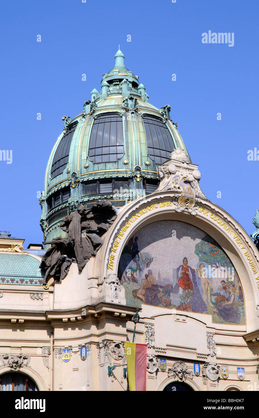 The dome of the Municipal Hall in Prague, capital of the Czech Republic ...
