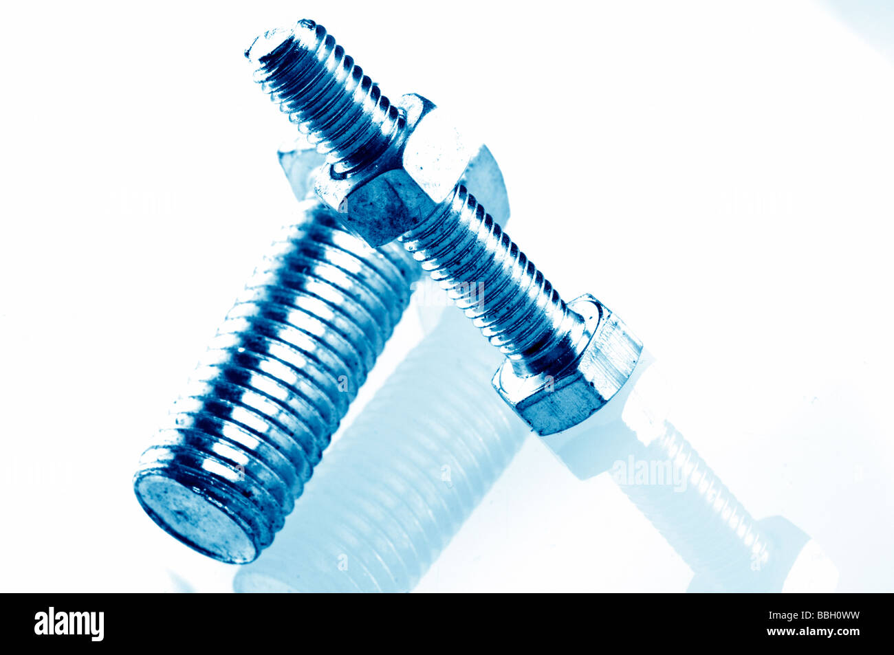 Bolts and nuts in blue tones Stock Photo - Alamy