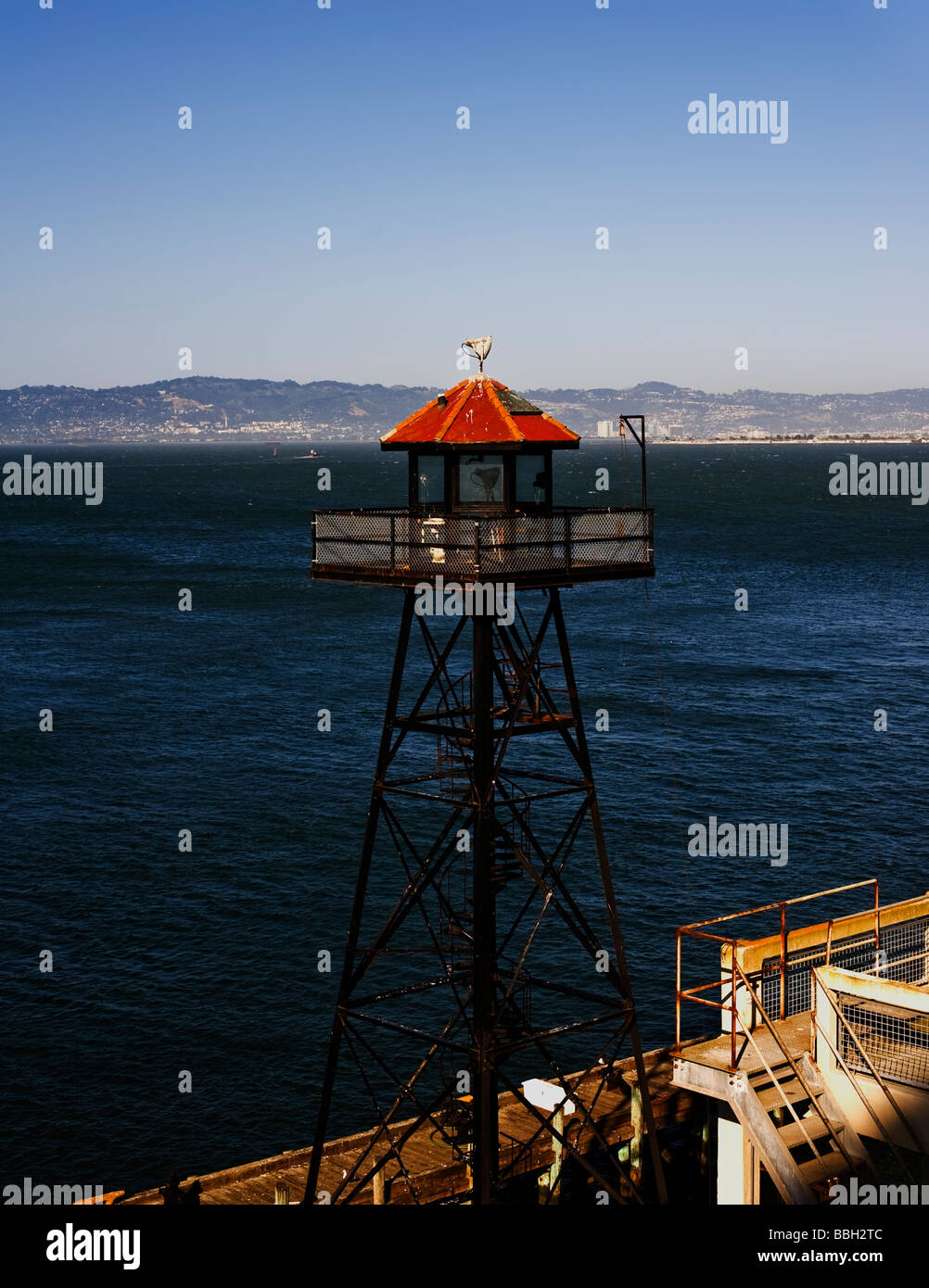 guard tower at dock and entrance to alcatraz prison Stock Photo - Alamy
