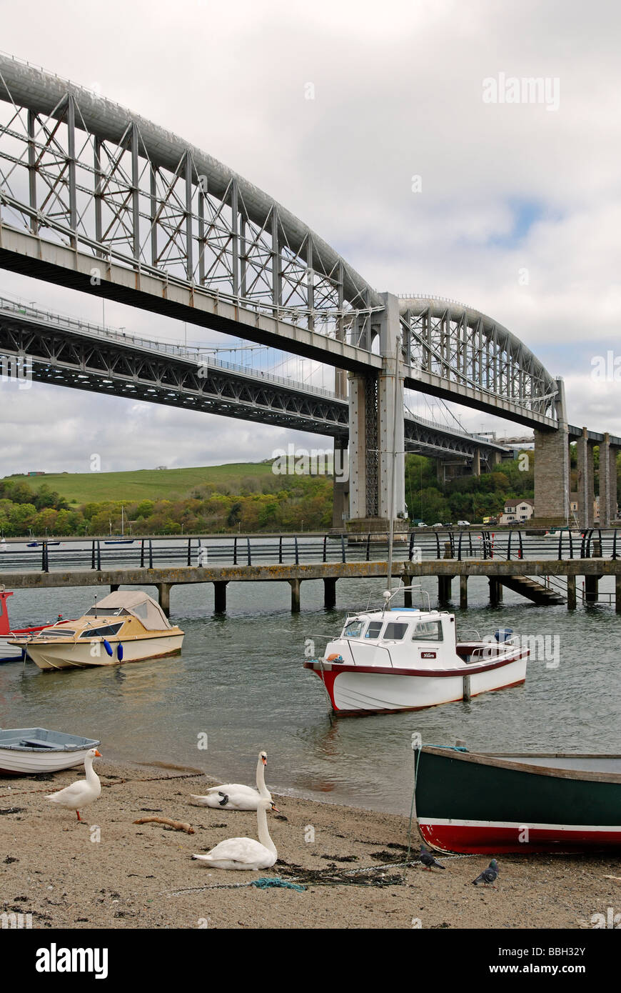 the tamar bridge that spans the river tamar between saltash in cornwall ...