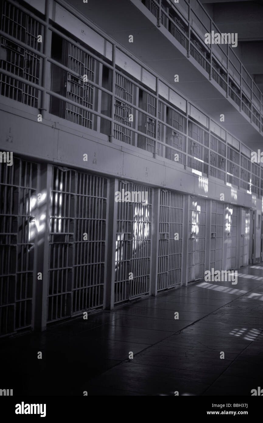 cell block in alcatraz with sunlight from windows Stock Photo - Alamy