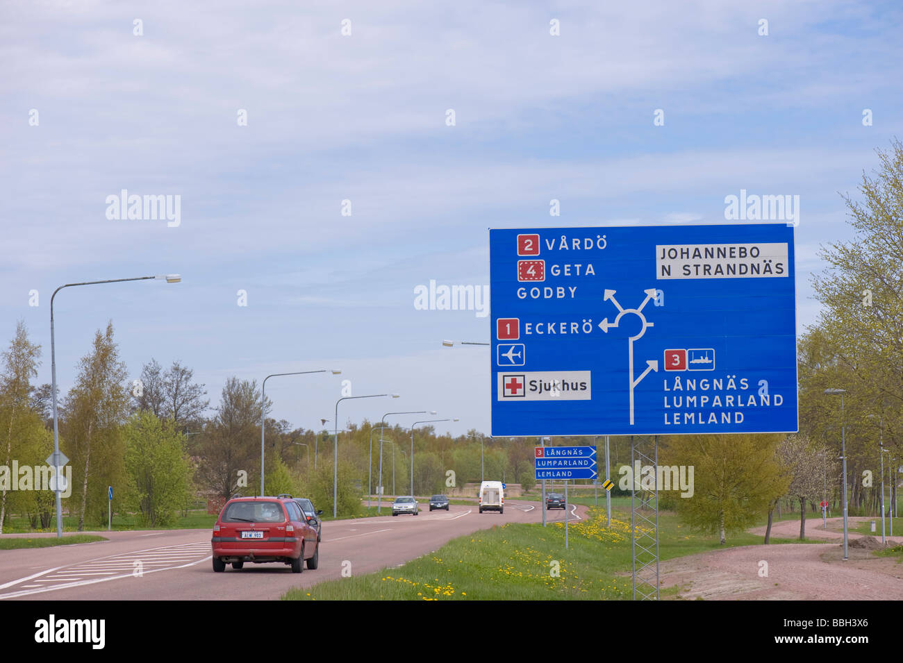 Road sign in Swedish and Finnish language Mariehamn Aland Finland Stock ...