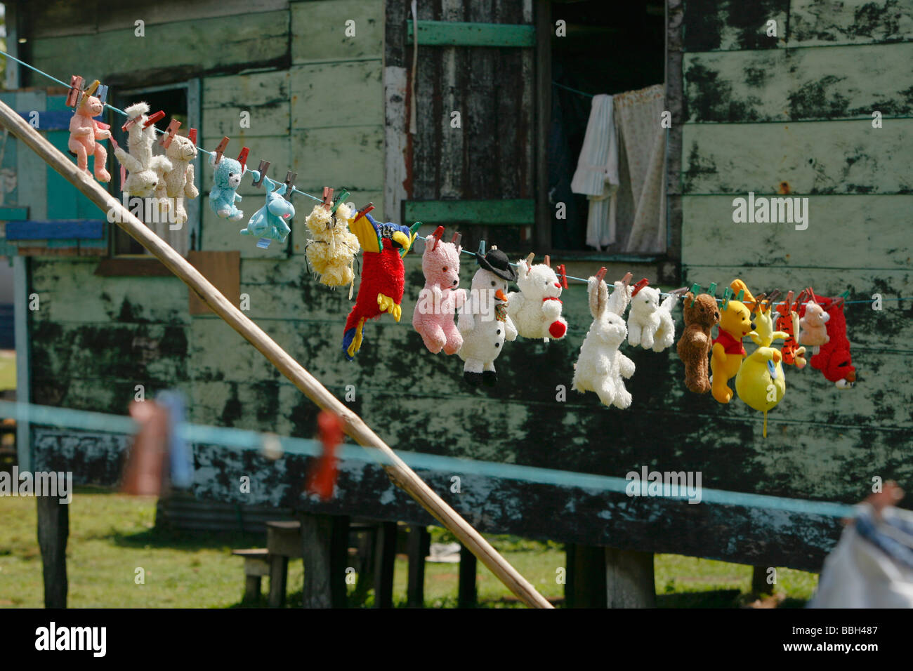Tasbapauni, Nicaragua; Soft toys hanging on washing line Stock Photo ...