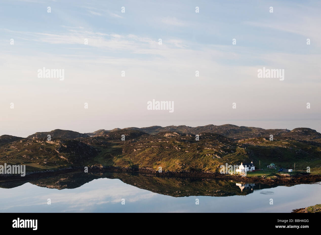 Isle of Harris still ocean loch reflections, Outer Hebrides, Scotland ...