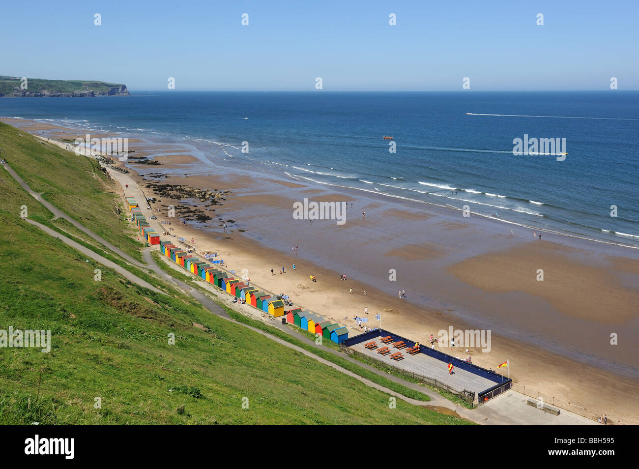 A view of Whitby beach with the North Sea. Whitby is popular with ...