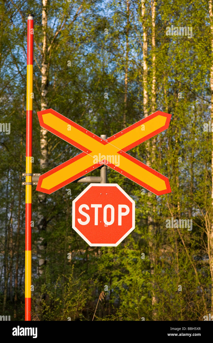 Stop sign at railway crossing Lakeland Karelia Finland Stock Photo - Alamy