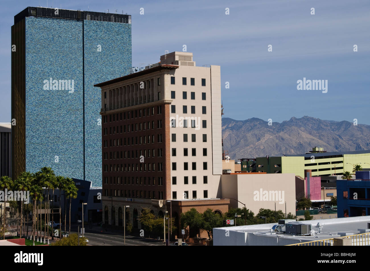 Downtown Tucson buildings with Santa Catalina mountains in background ...