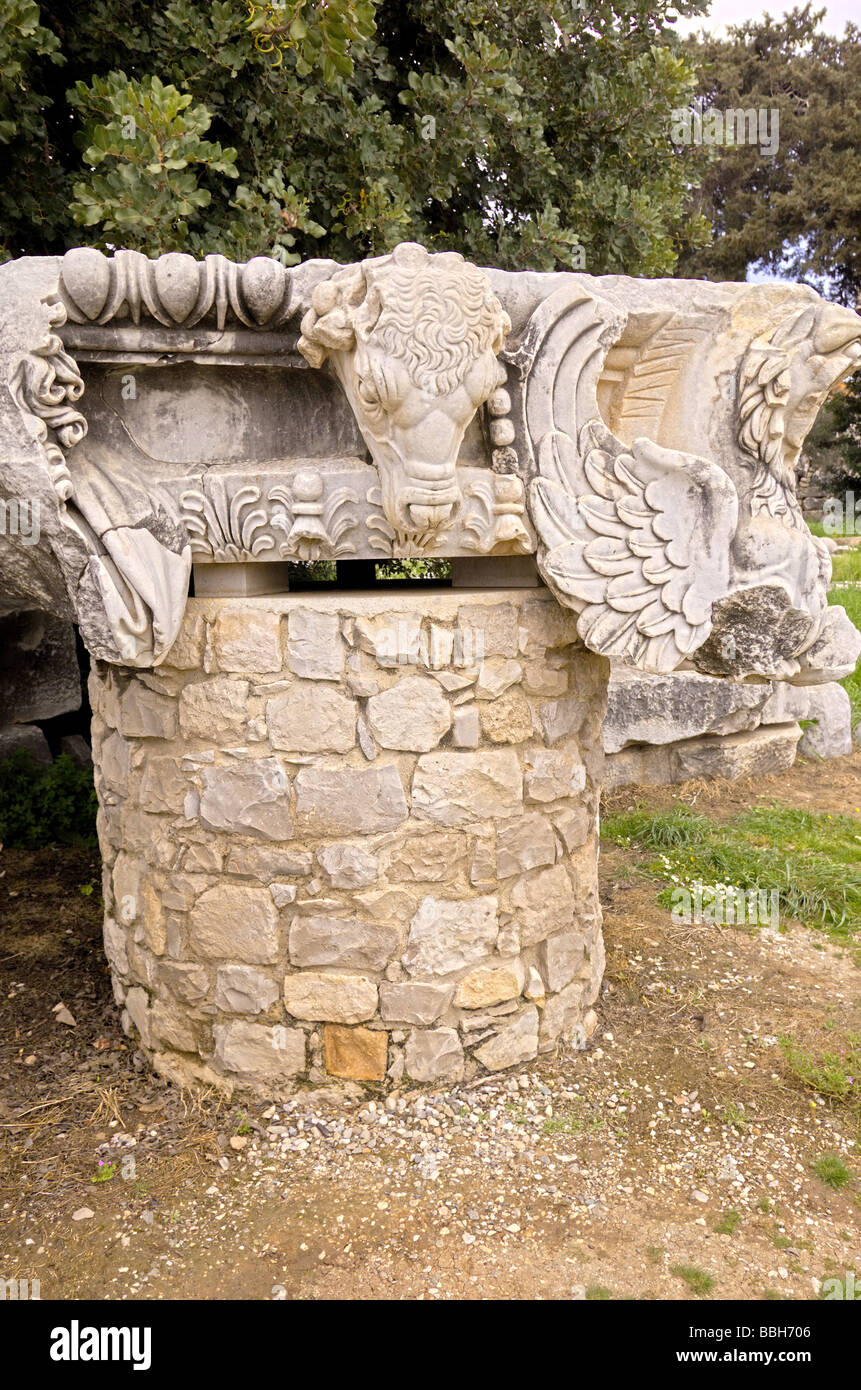 Bull head sculpture on from ancient column at the Temple of Apollo at ...