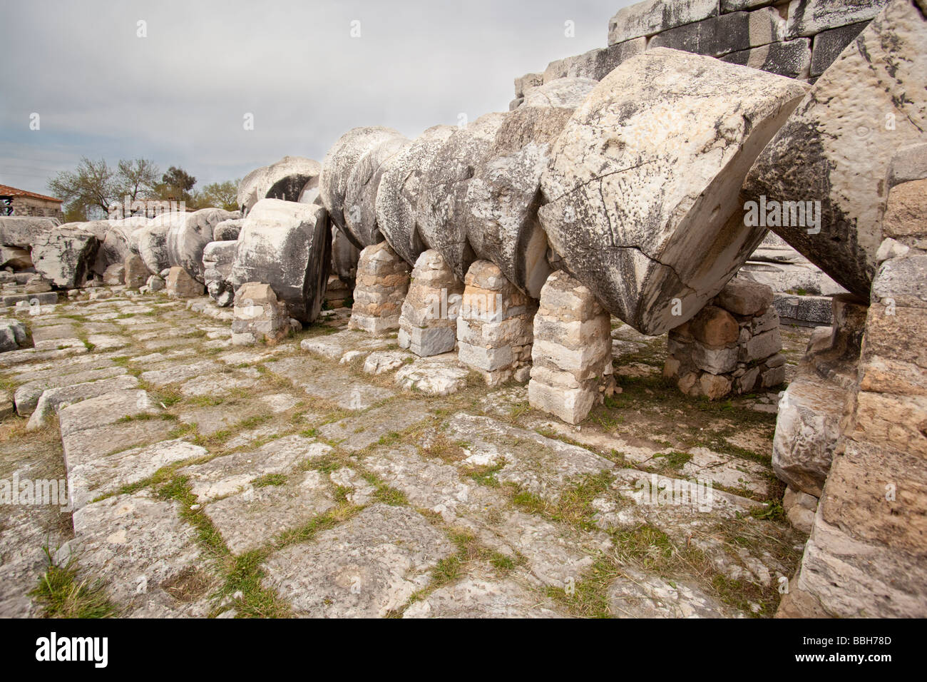 Fallen columns from an earthquake at Didyma Turkey at the temple of ...