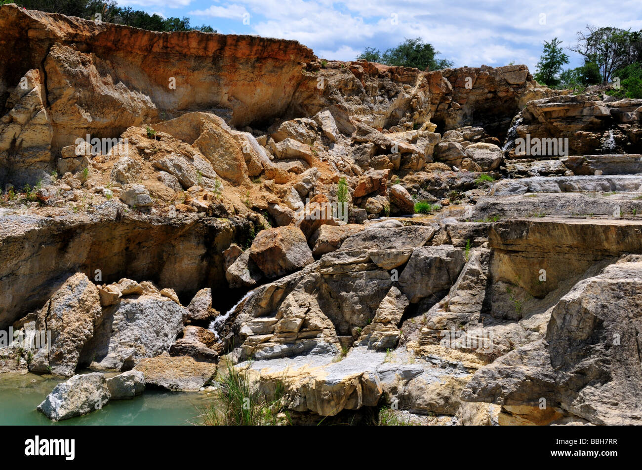 Faulted and fractured limestone blocks, Texas Hill Country, USA Stock ...