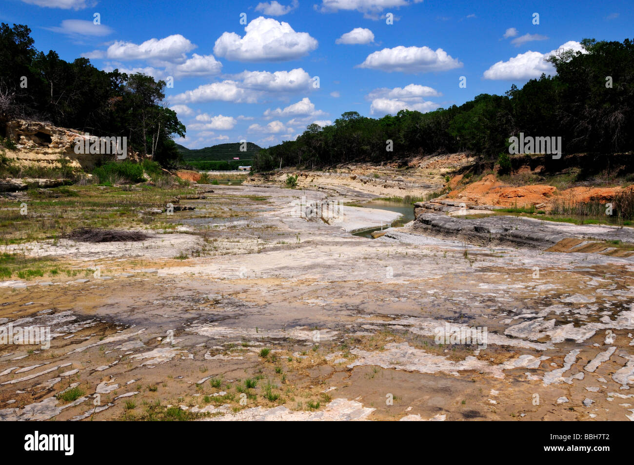 A river channel carved into the limestone in Texas Hill Country, USA ...