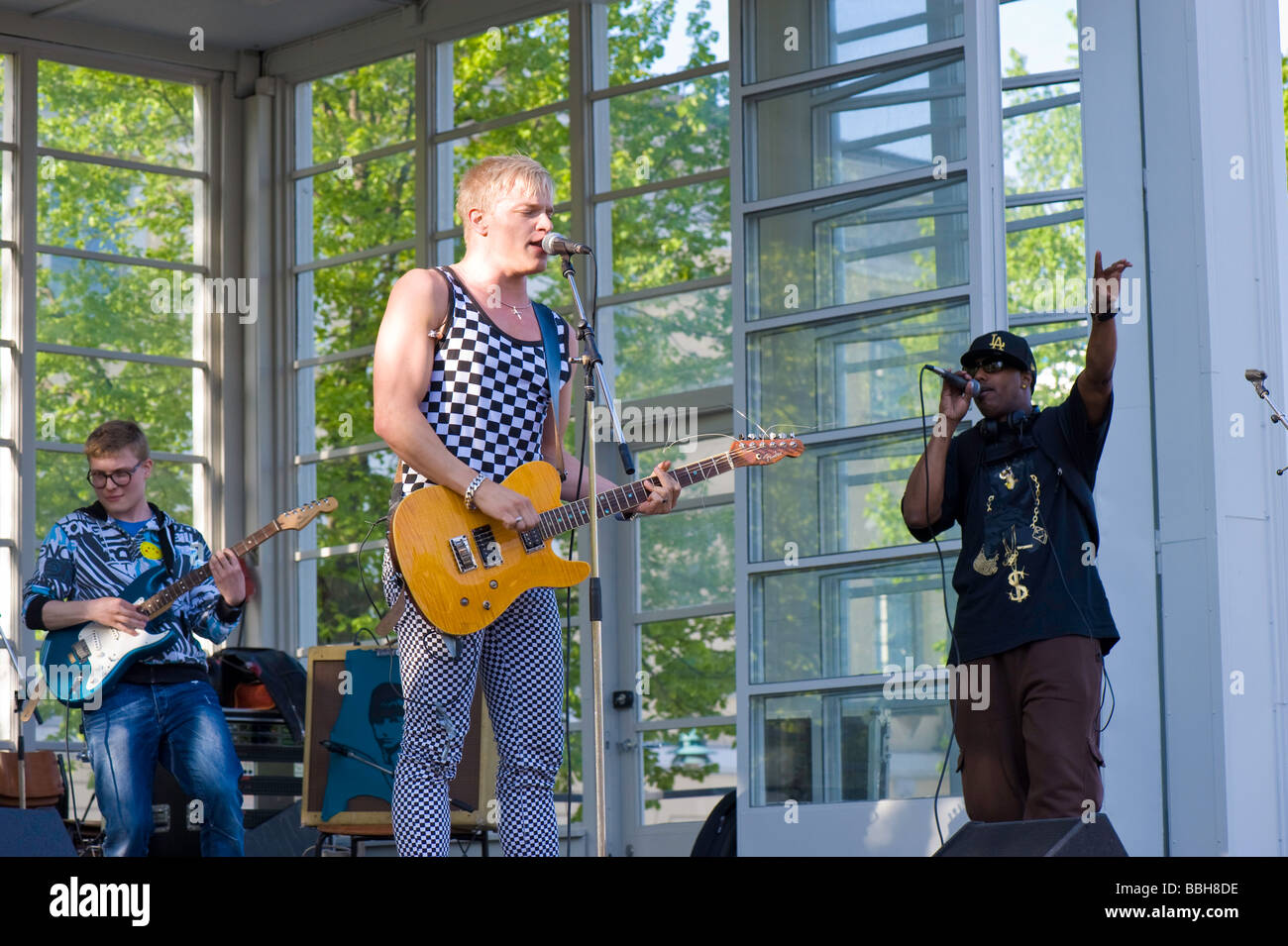 Band performing on stage in Esplanade Park Helsinki Finland Stock Photo ...