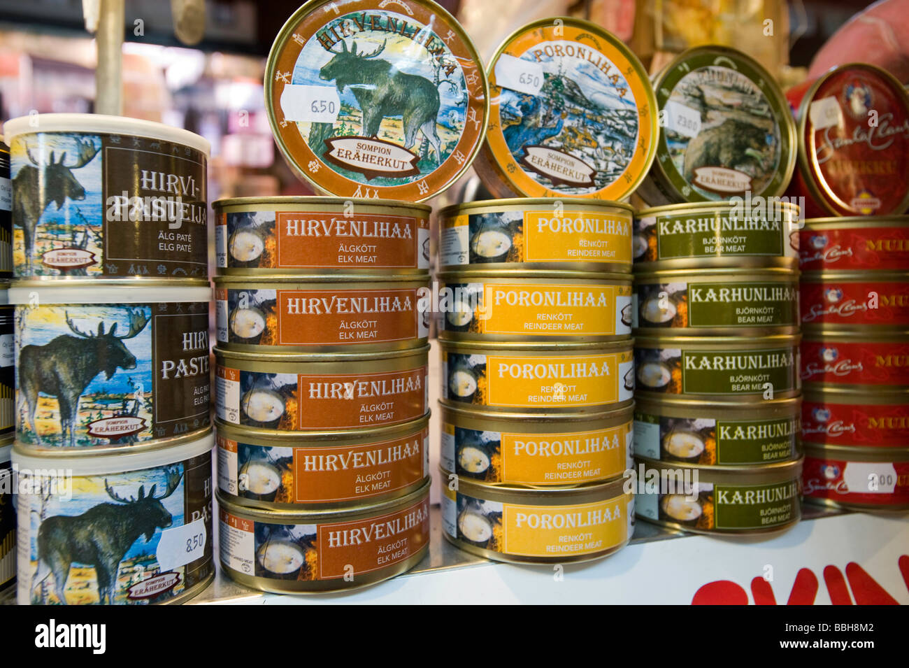 Tinned meat on sale Kauppahalli Helsinki Finland Stock Photo - Alamy