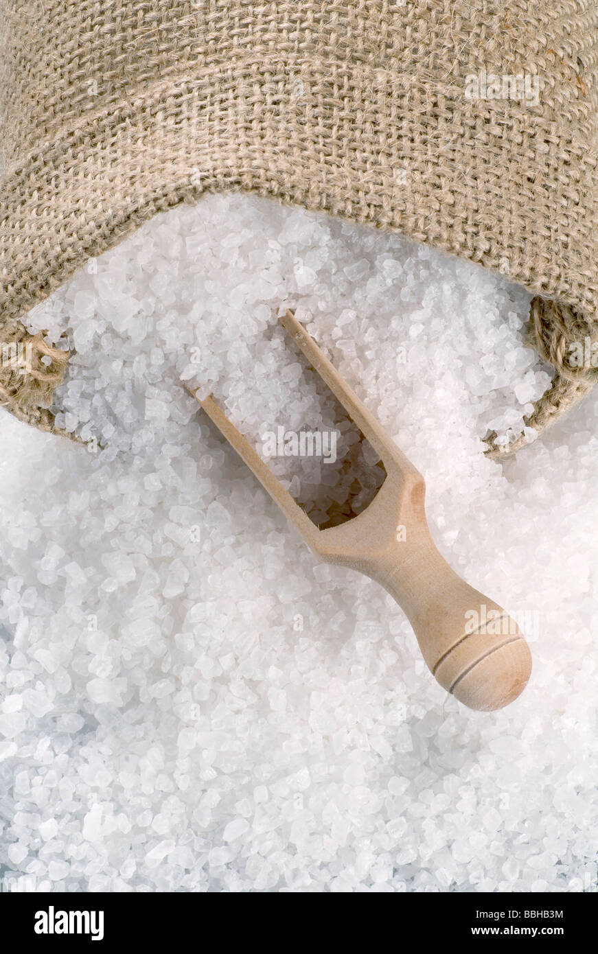 Sea salt in a burlap sack Stock Photo - Alamy