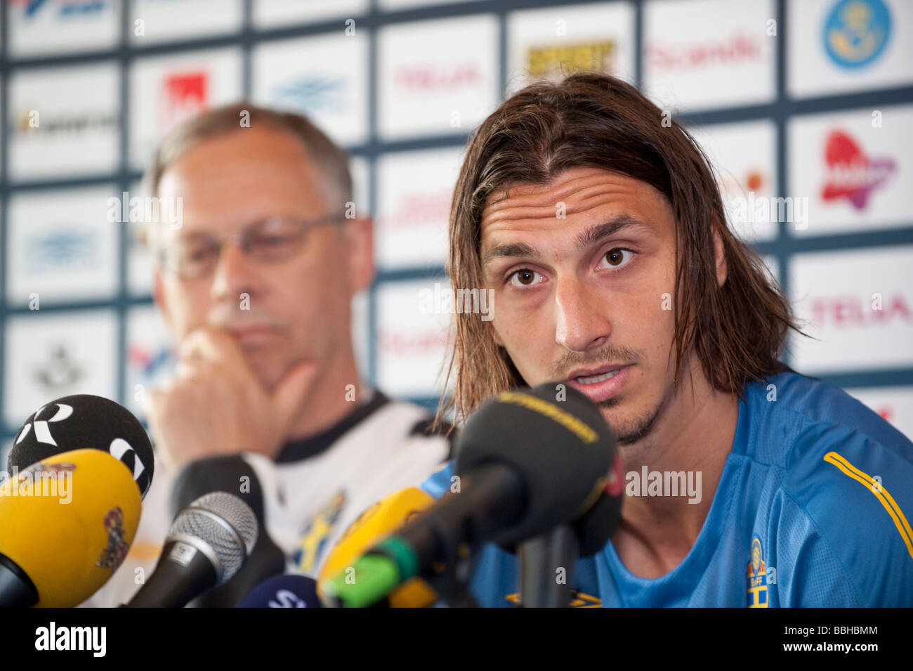 Swedish soccer star Zlatan Ibrahimovic gives a press confrence together ...
