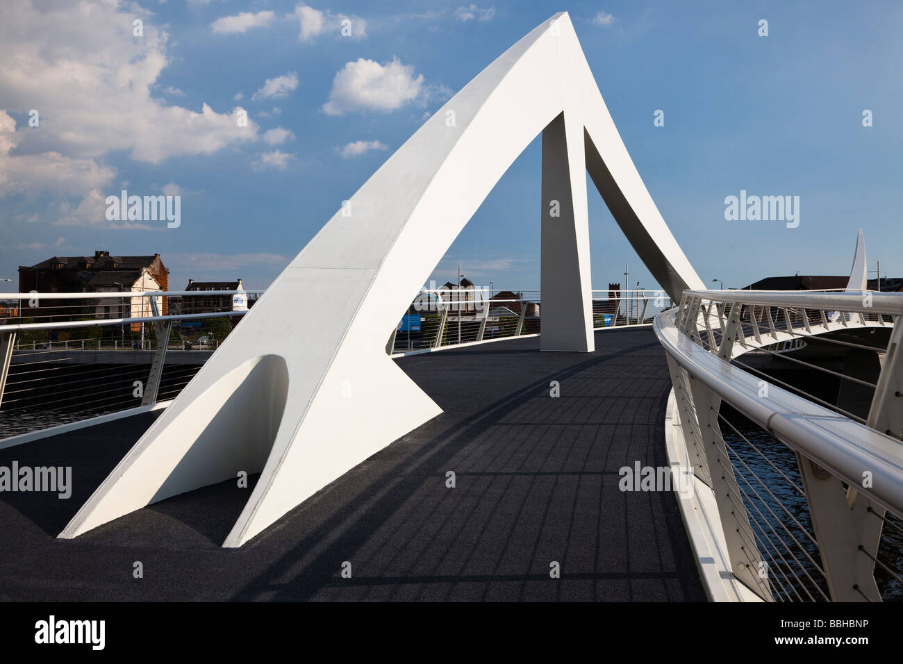 Footbridge known as the Squiggly bridge across river Clyde from the ...