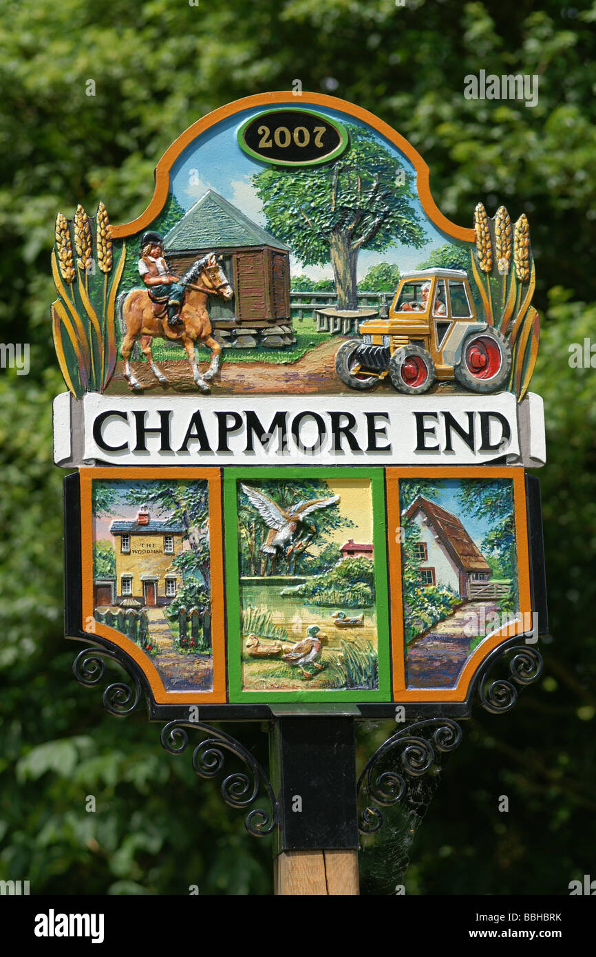 Typical English village sign board Stock Photo - Alamy