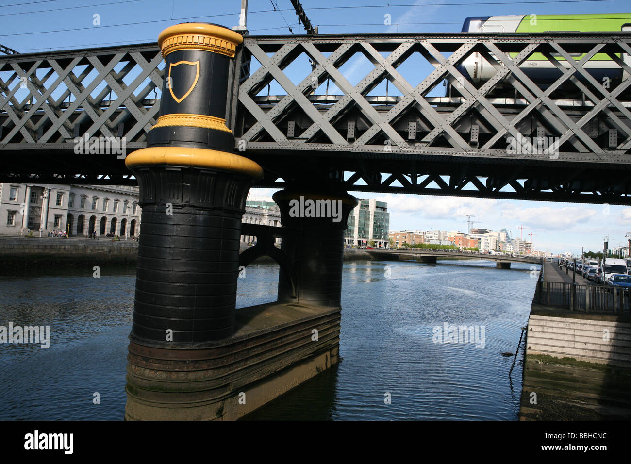 Dublin train bridge over river Liffey Stock Photo - Alamy