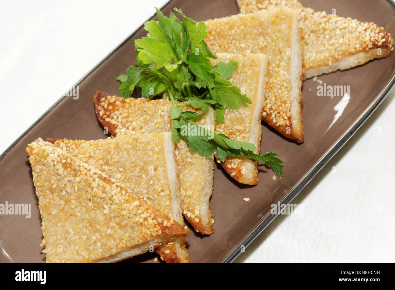 Authentic Chinese Style Sesame Prawn Toast Against A White Background ...
