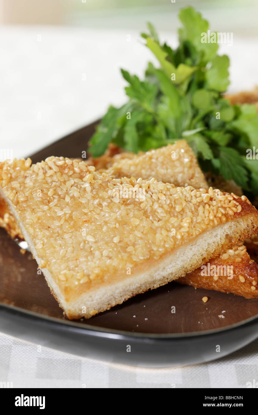 Authentic Chinese Style Sesame Prawn Toast Against A White Background ...
