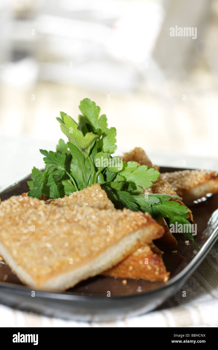 Authentic Chinese Style Sesame Prawn Toast Against A White Background ...