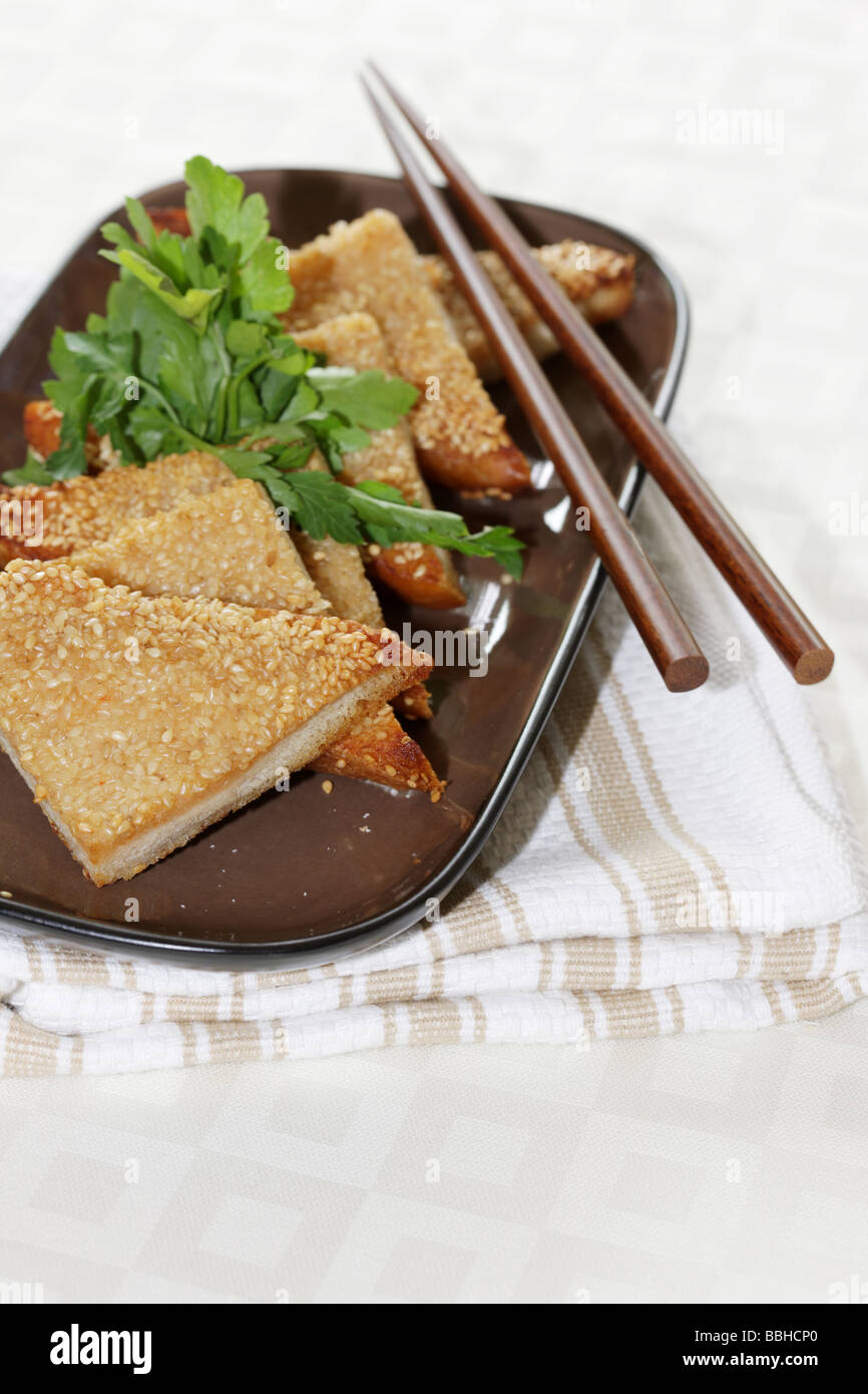 Authentic Chinese Style Sesame Prawn Toast Against A White Background ...