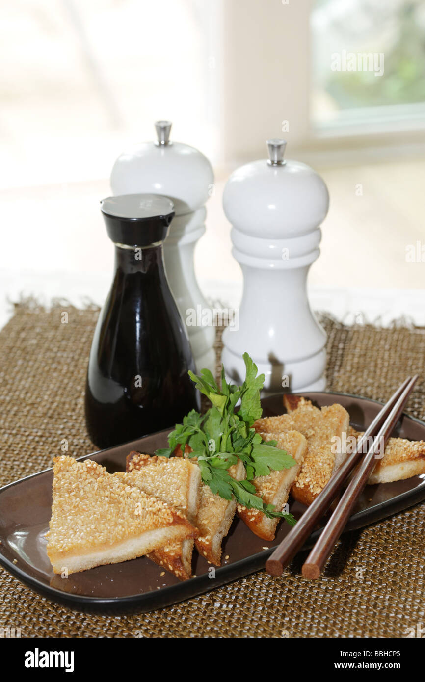 Authentic Chinese Style Sesame Prawn Toast Against A White Background ...