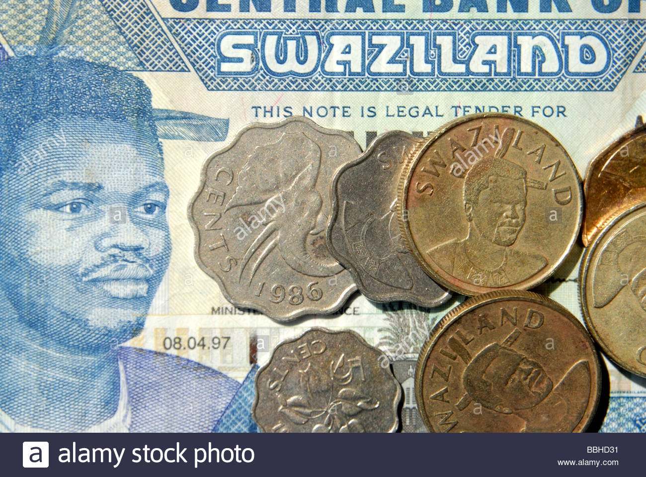 Swaziland money 10 Emalangeni note depicting King Mswati III and Stock ...