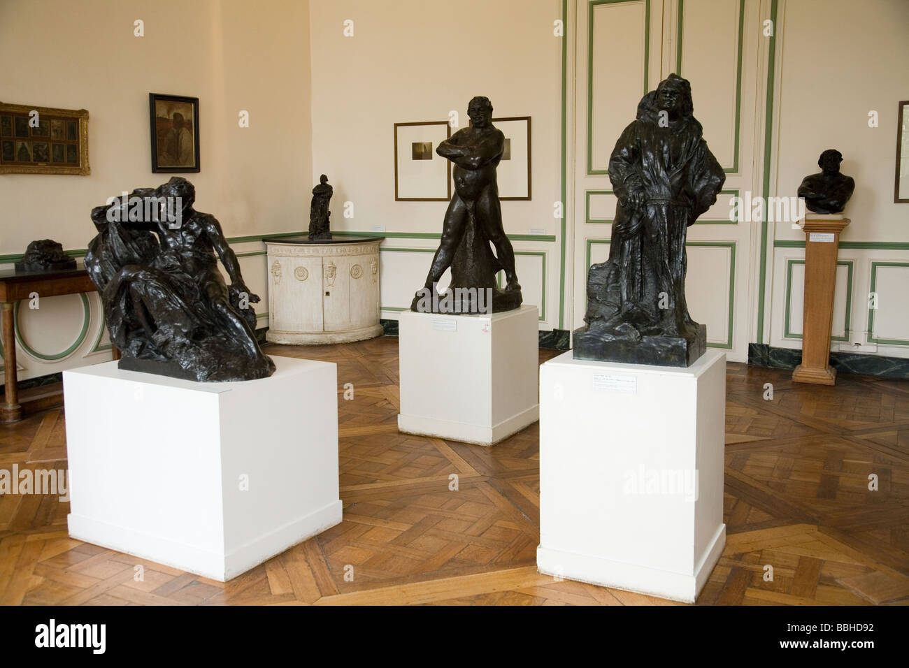 Various works by Rodin displayed in a room at Musee Rodin in Paris ...