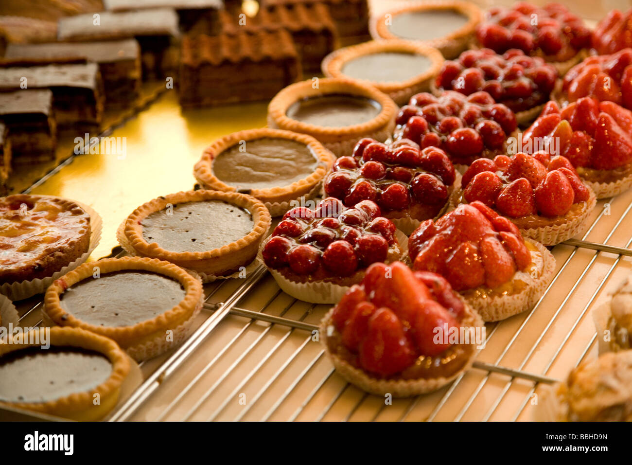 Various pastries on display in Paris Fance Stock Photo - Alamy