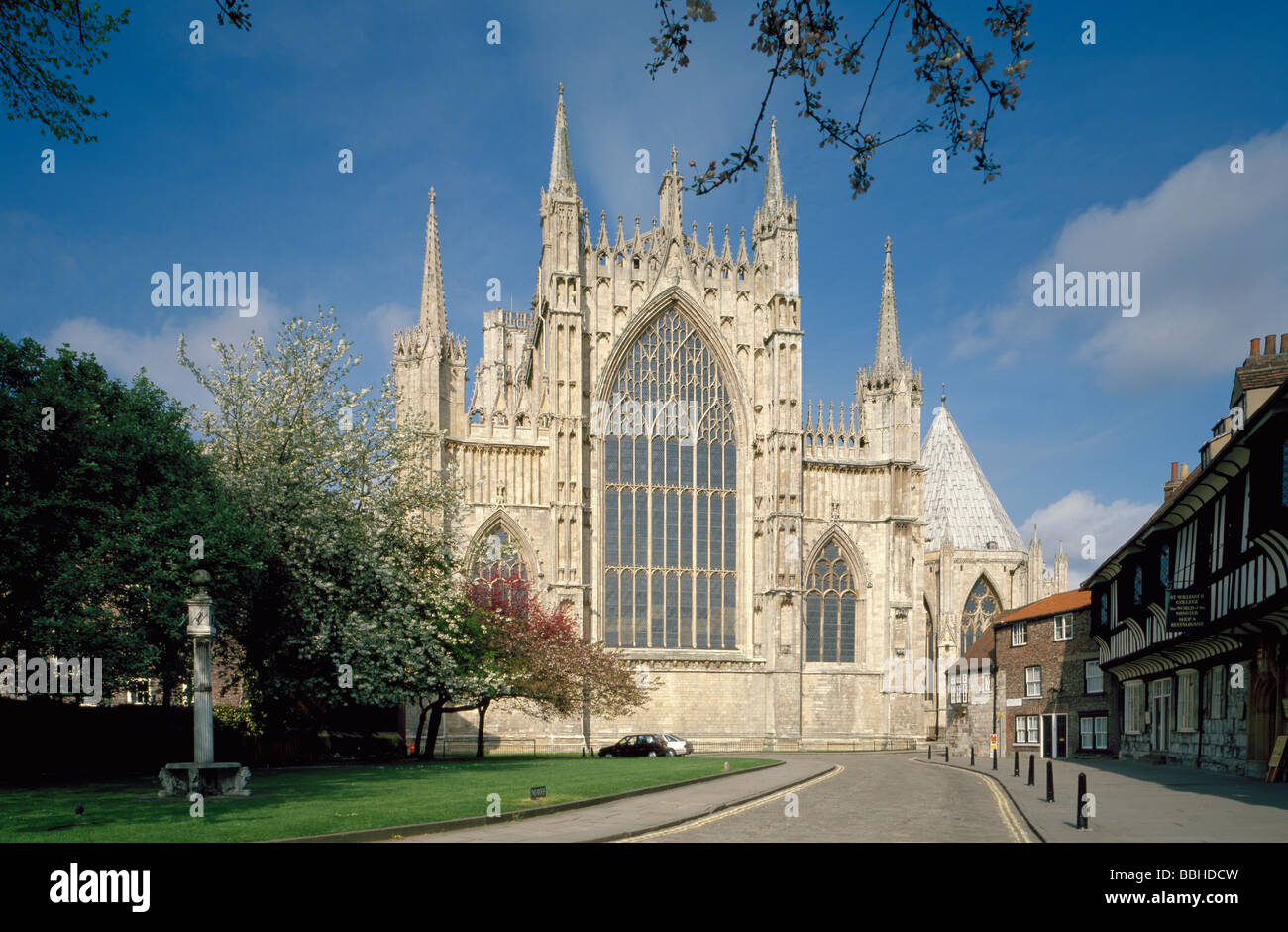 Curtain window and East facade of York Minster, City of York, North ...