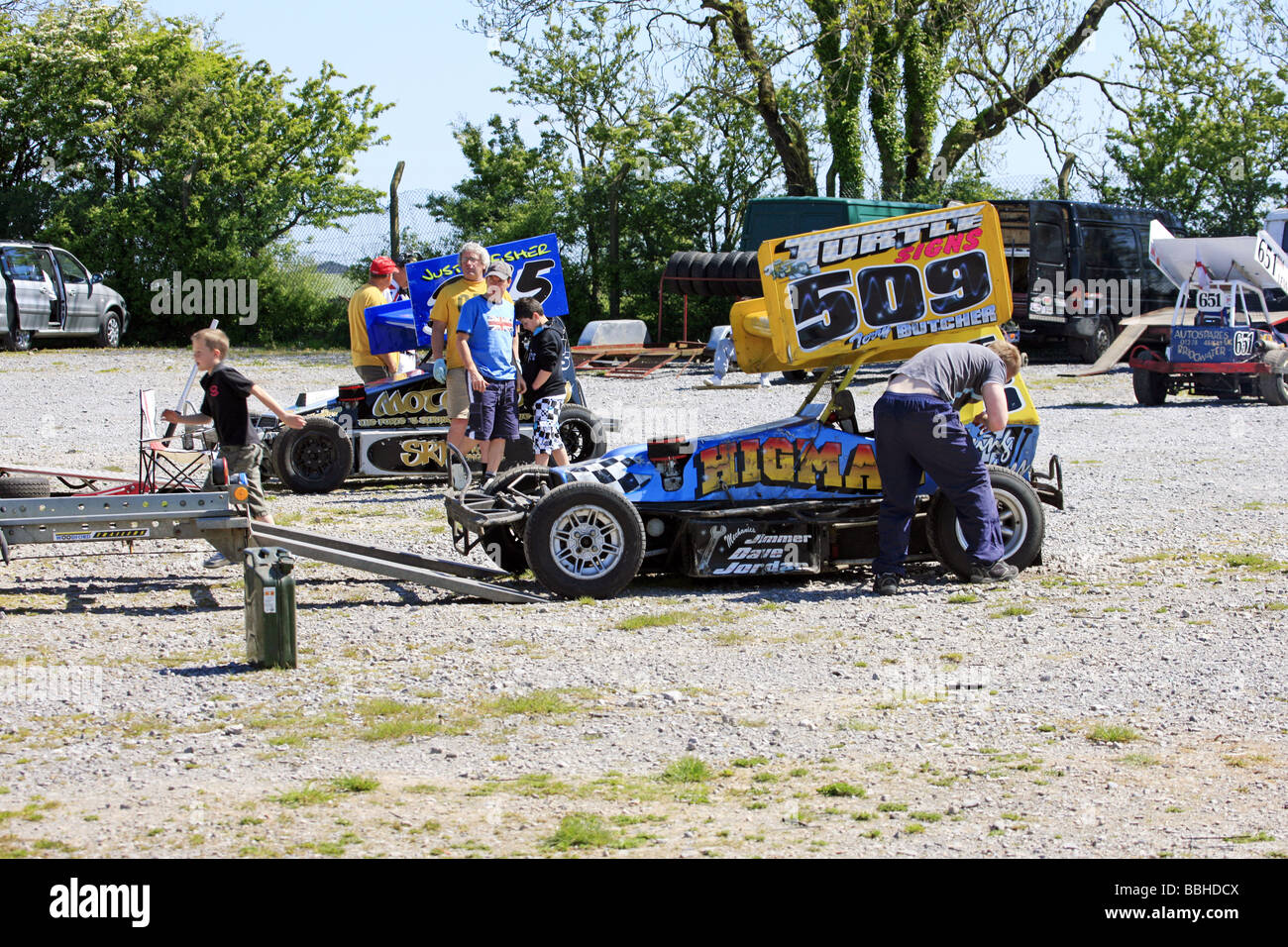 Formula 2 Stock car motor racing vehicles in the Pits Stock Photo - Alamy