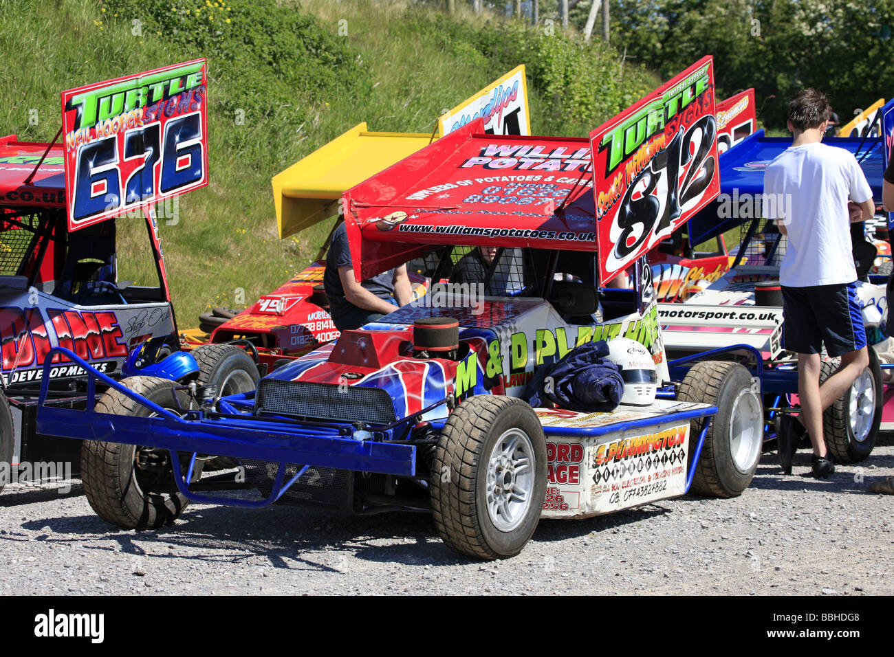 Formula 2 Stock car motor racing vehicles in the Pits Stock Photo - Alamy