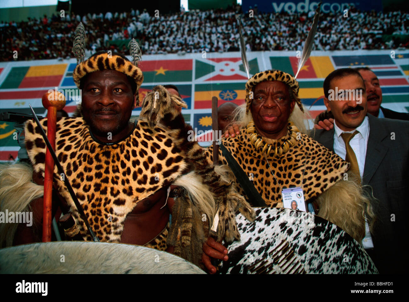 members of African delegations pose with Prince Gideon Zulu and a ...