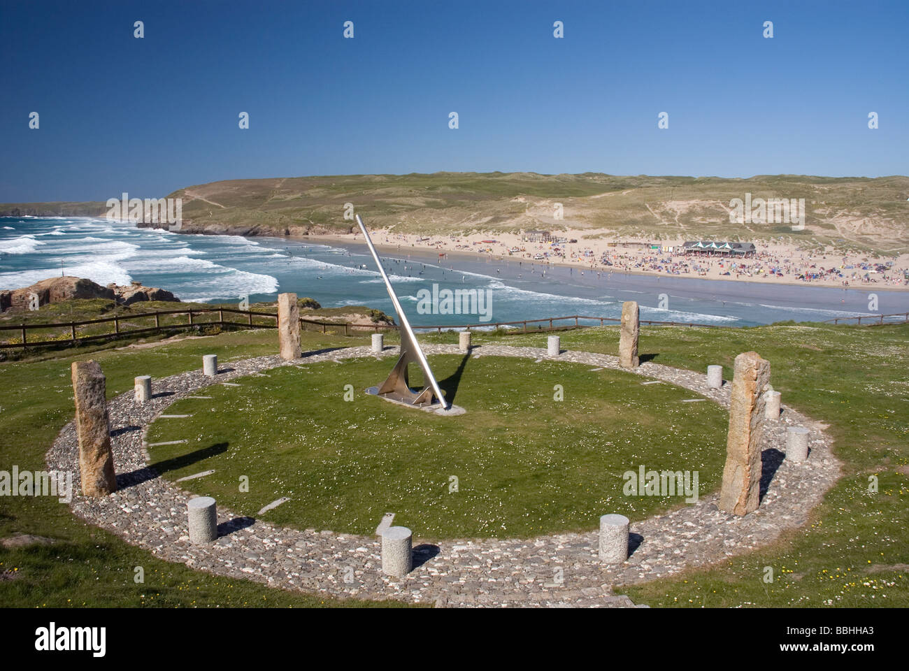 The Droskyn Millennium Sundial at Perranporth Cornwall UK Stock Photo ...